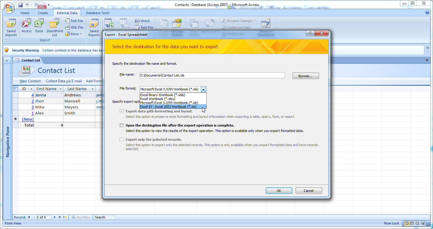 How To Convert Db To Vcf Using Microsoft Access And Opal